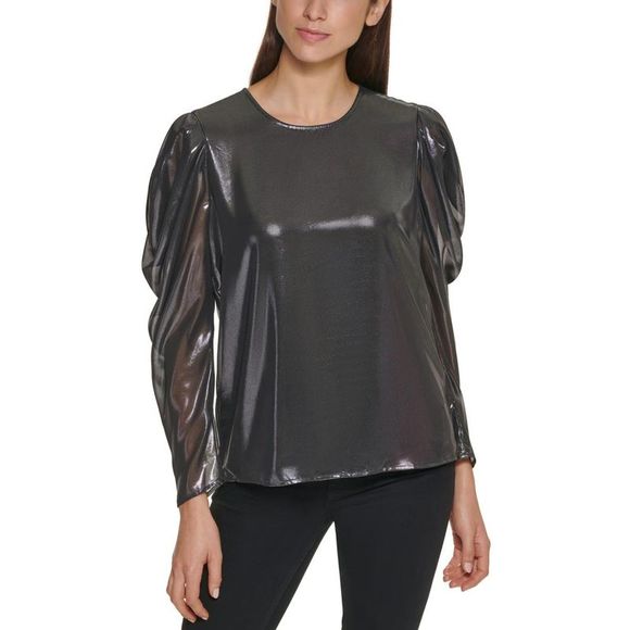 Calvin Klein | Tops | Calvin Klein Womens Silver Foiled Puff Sleeve ...
